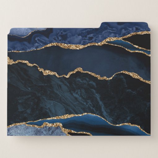 Navy Blue Gold Agate Modern Professional File Fol File Folder | Zazzle