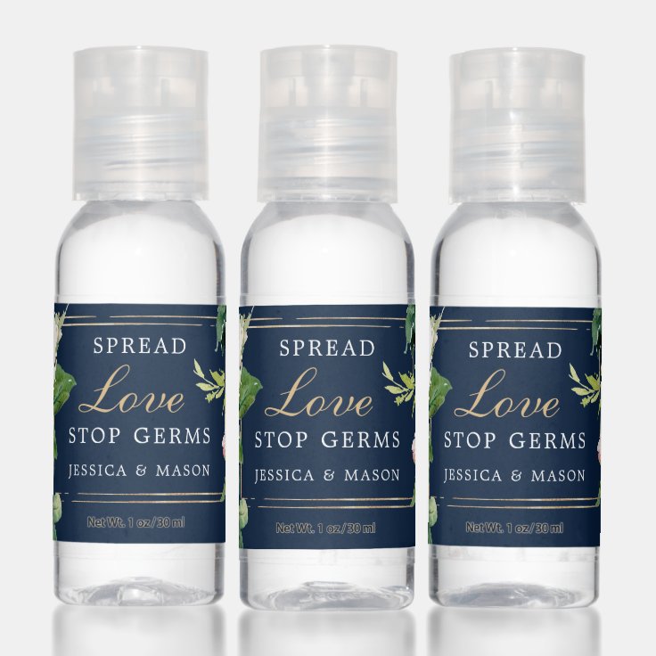 Navy Blue Gold Blush Spread Love Hand Sanitizer | Zazzle