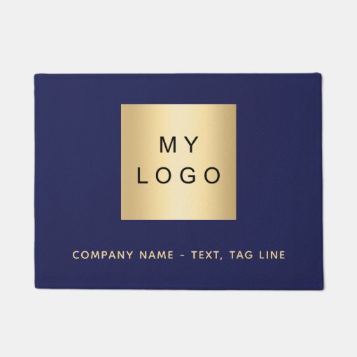 Navy blue gold business logo doormat | Zazzle