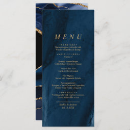 Navy Blue & Gold Calligraphy Wedding Menu | Zazzle