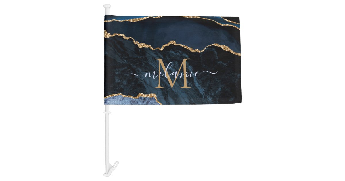 Navy Blue Gold Car Flag Custom Letter and Name | Zazzle
