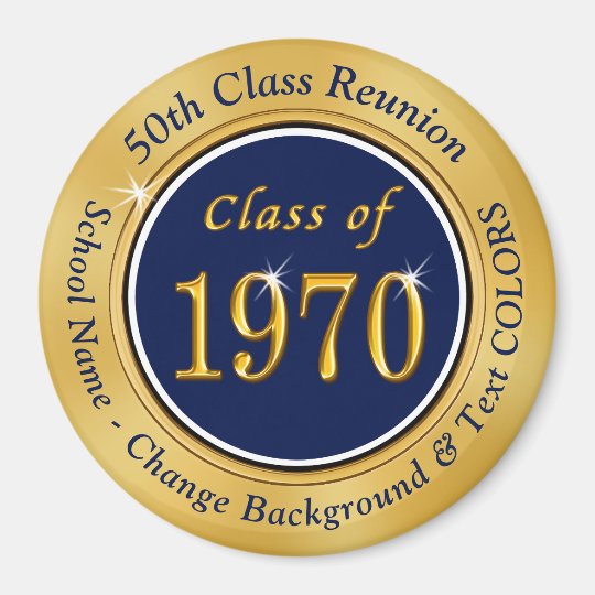 Navy Blue Gold Cheap 50 year Class Reunion Gifts Magnet | Zazzle.com