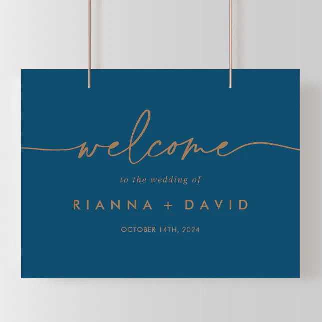 Navy Blue Gold Classic Wedding Welcome Sign | Zazzle