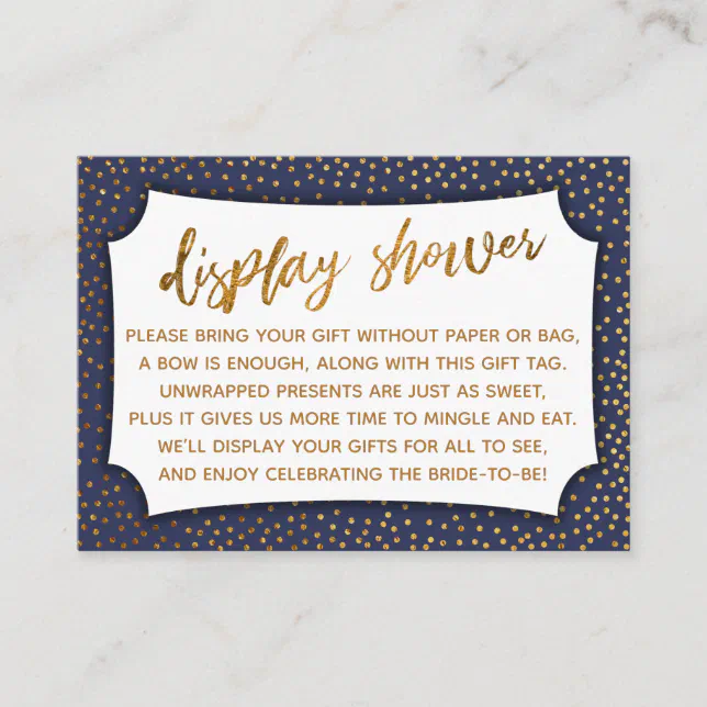 Navy Blue & Gold Confetti Display Shower Gift Card | Zazzle