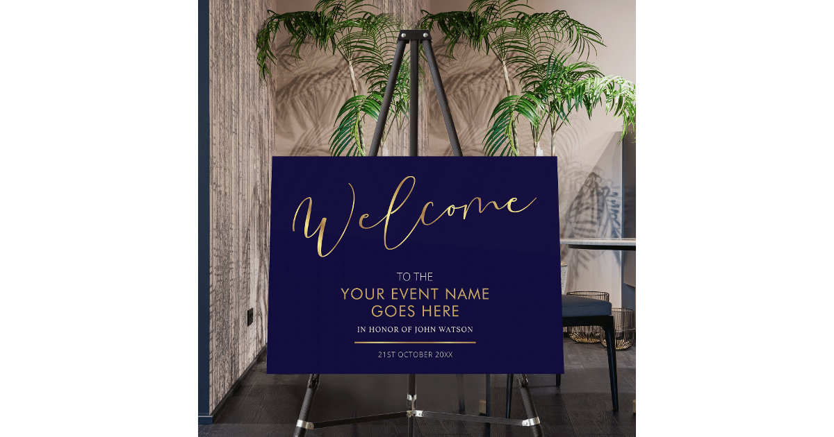 Navy Blue & Gold Elegant Corporate Welcome Sign | Zazzle