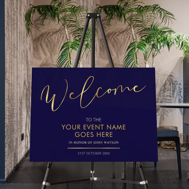 Navy Blue & Gold Elegant Corporate Welcome Sign | Zazzle