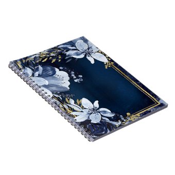 Navy Blue & Gold Elegant Modern Watercolor Floral Notebook | Zazzle