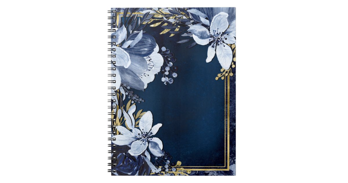 Navy Blue & Gold Elegant Modern Watercolor Floral Notebook | Zazzle