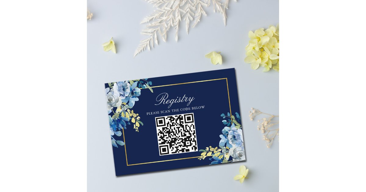 Navy Blue Gold Floral Elegant Wedding Registry Enclosure Card | Zazzle