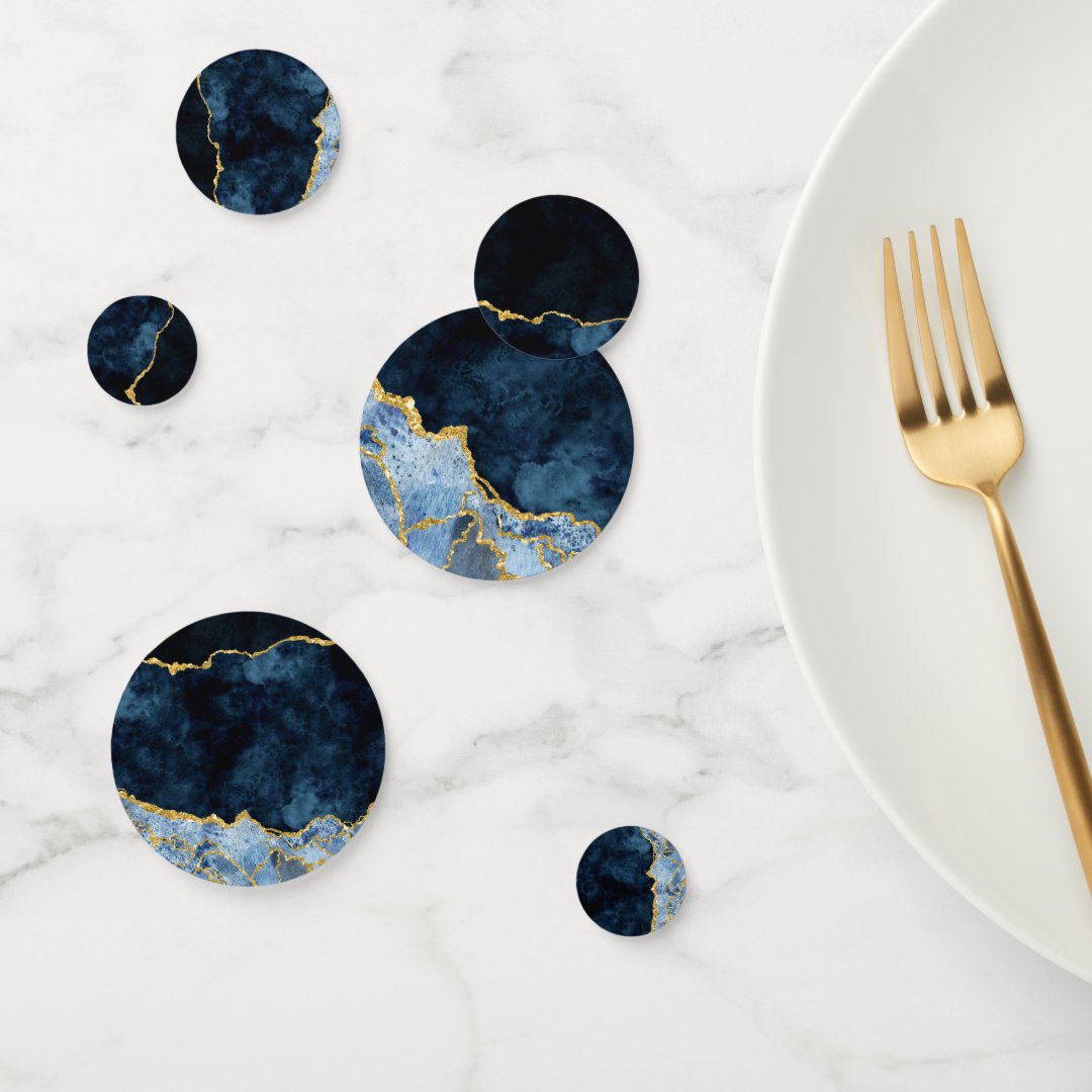Navy Blue & Gold Foil Marble Agate Party Confetti | Zazzle