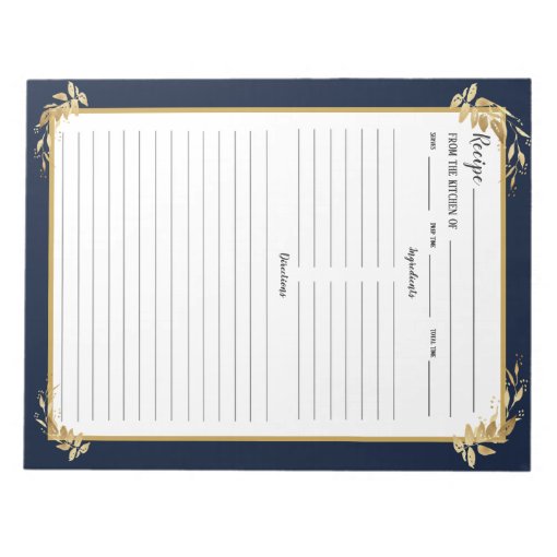 Navy Blue Gold Foliage Recipe Binder Notepad | Zazzle