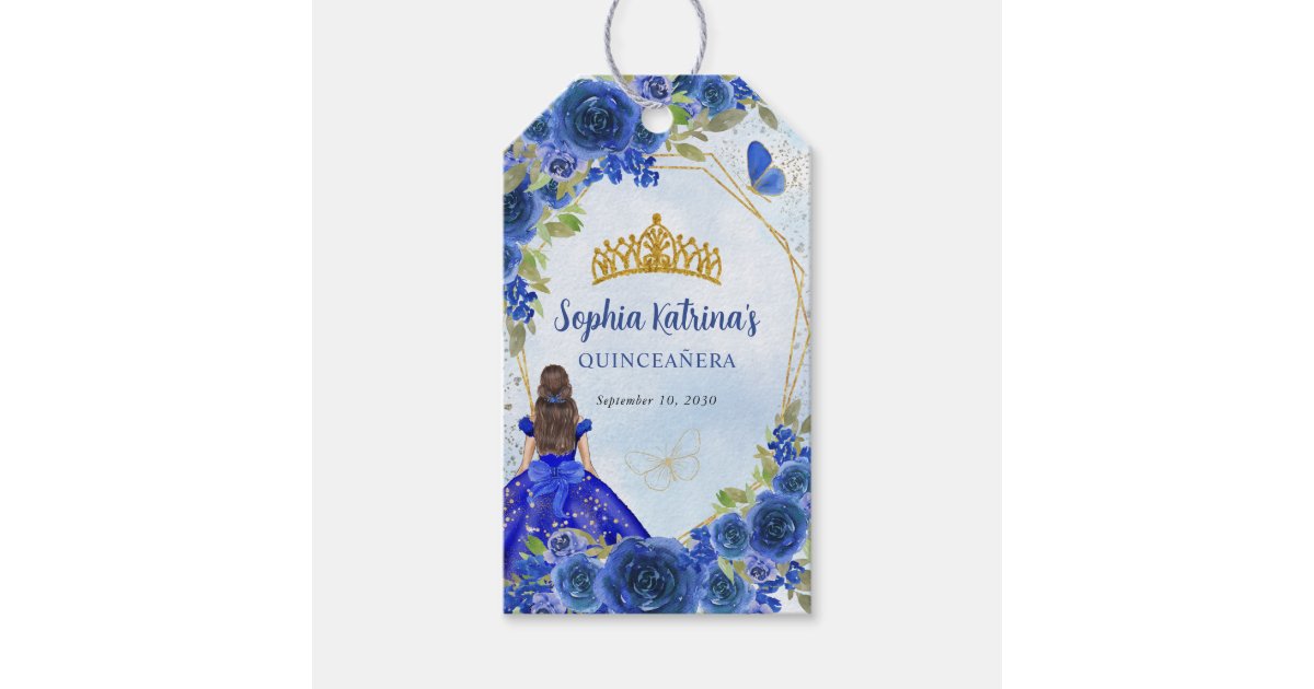 Navy Blue Gold Glitter Floral Princess Tiara Favor Gift Tags | Zazzle