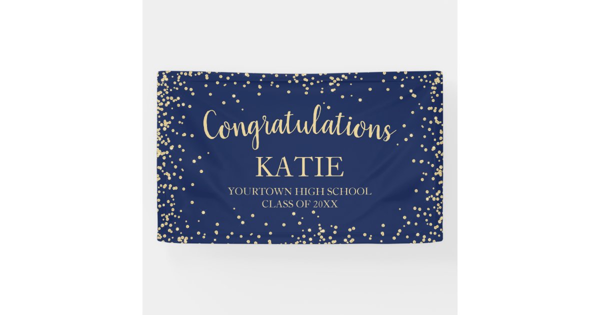 Navy Blue Gold Glitter Graduation Congratulation Banner | Zazzle