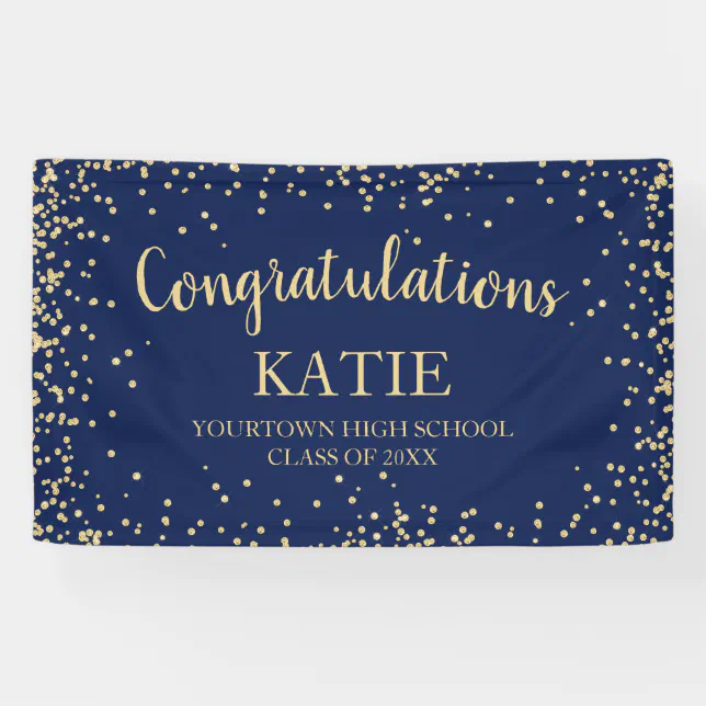 Navy Blue Gold Glitter Graduation Congratulation Banner | Zazzle