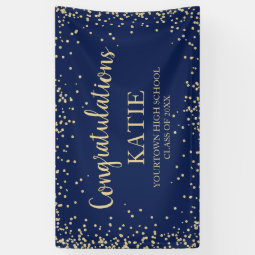 Navy Blue Gold Glitter Graduation Congratulation Banner | Zazzle