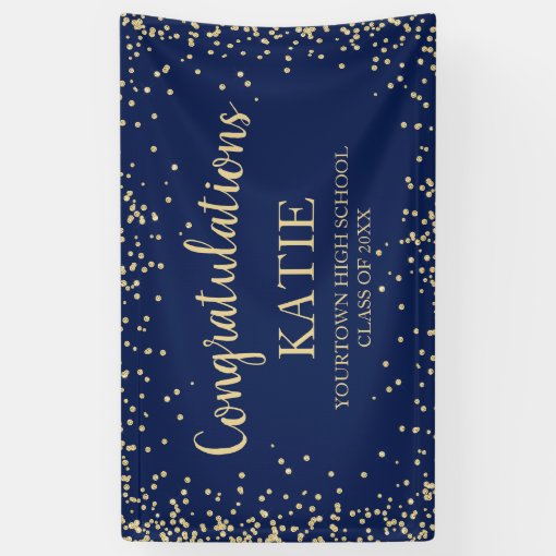 Navy Blue Gold Glitter Graduation Congratulation Banner | Zazzle