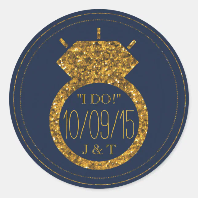 Navy Blue & Gold Glitter Wedding Ring Stickers | Zazzle
