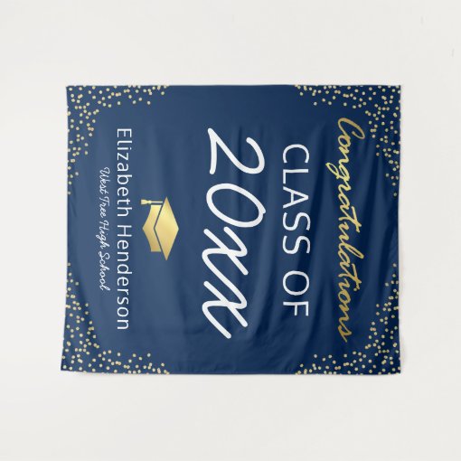 Navy Blue Gold Graduation Party Backdrop | Zazzle