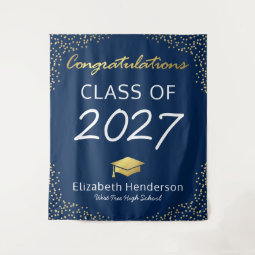 Navy Blue Gold Graduation Party Backdrop | Zazzle