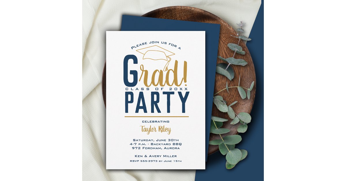 Navy Blue & Gold Graduation Party Invitation | Zazzle