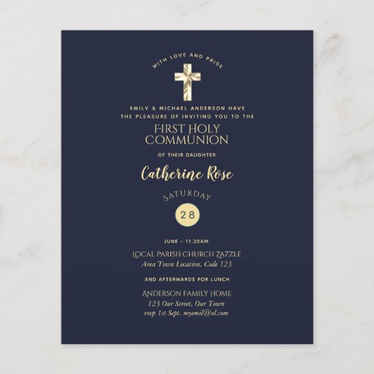 Navy Blue Gold Holy Communion Baptism Confirmation | Zazzle.com