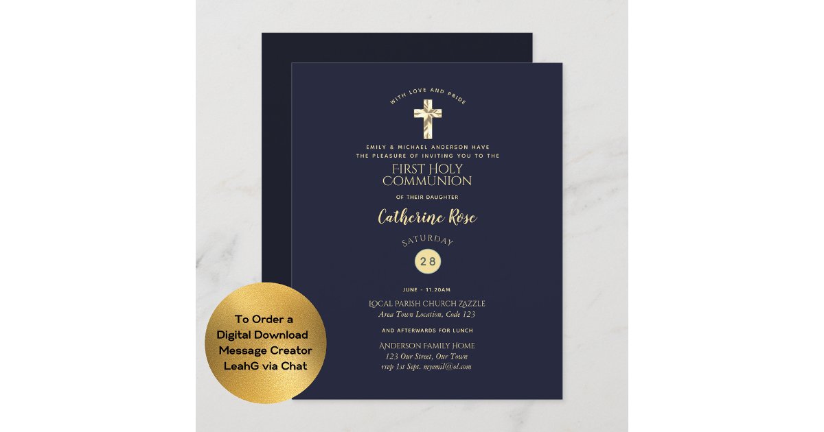 Navy Blue Gold Holy Communion Baptism Confirmation | Zazzle