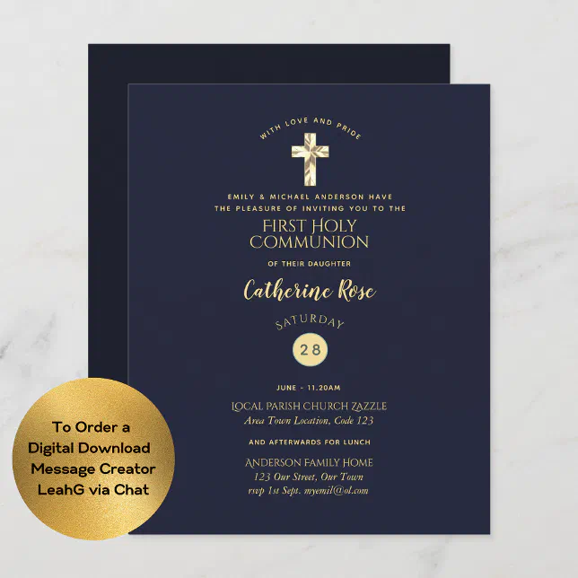 Navy Blue Gold Holy Communion Baptism Confirmation | Zazzle