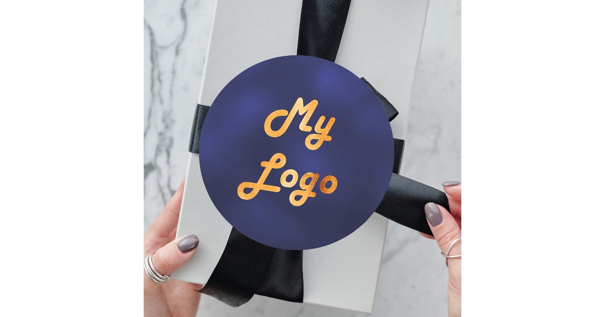Navy blue gold image business logo classic round sticker | Zazzle