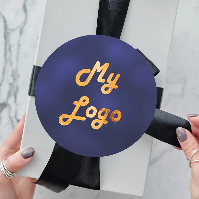 Navy blue gold image business logo classic round sticker | Zazzle