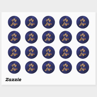 Navy blue gold image business logo classic round sticker | Zazzle