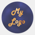 Navy blue gold image business logo classic round sticker | Zazzle