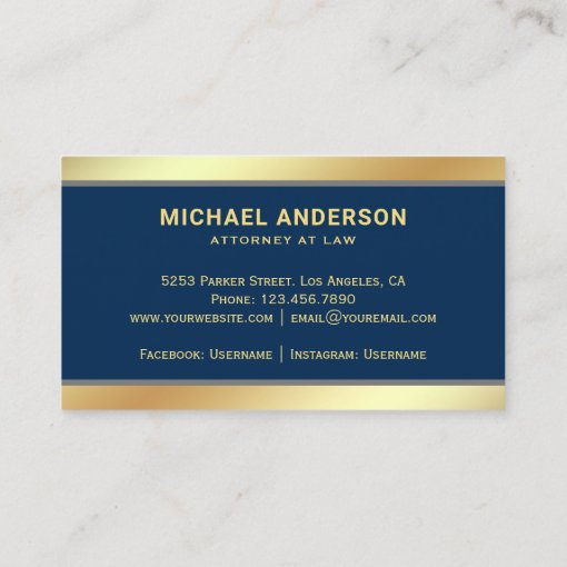 Navy Blue Gold Justice Scale Lawyer Attorney Business Card | Zazzle