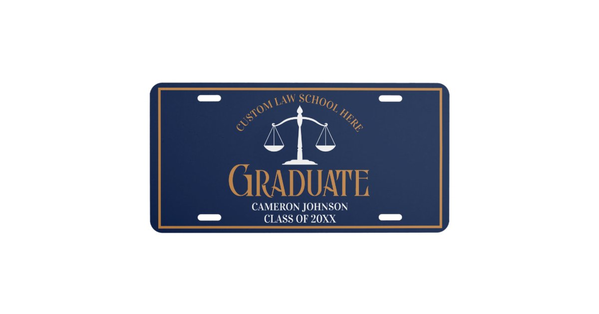 Navy Blue Gold Law School Graduate License Plate | Zazzle