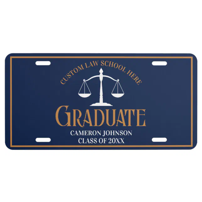 Navy Blue Gold Law School Graduate License Plate | Zazzle
