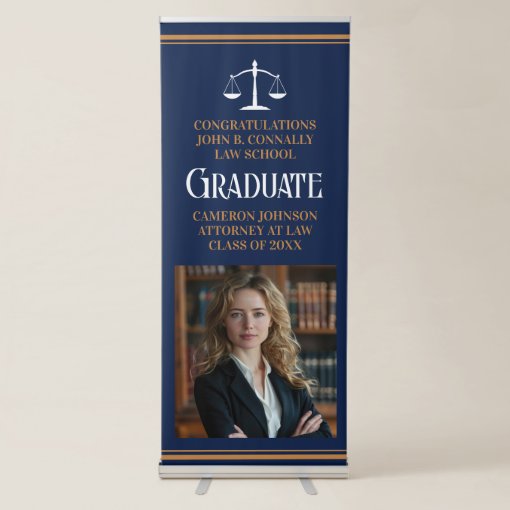 Navy Blue Gold Law School Photo Graduation Party Retractable Banner ...