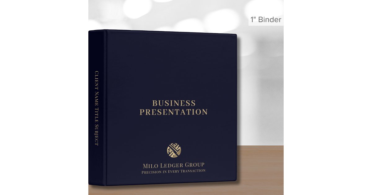 Navy Blue Gold Logo Presentation Binder | Zazzle