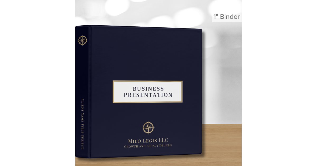 Navy Blue Gold Logo Presentation Binder | Zazzle