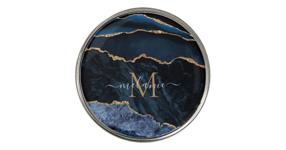 Navy Blue Gold Marble Name Letter Golf Ball Marker | Zazzle