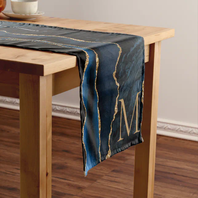 Navy Blue Gold Marble Table Runner Personalized | Zazzle