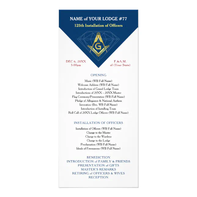 Navy Blue Gold Masonic Installation Template Cards | Zazzle