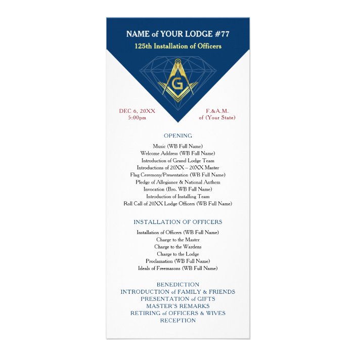 Navy Blue Gold Masonic Installation Template Cards | Zazzle.com