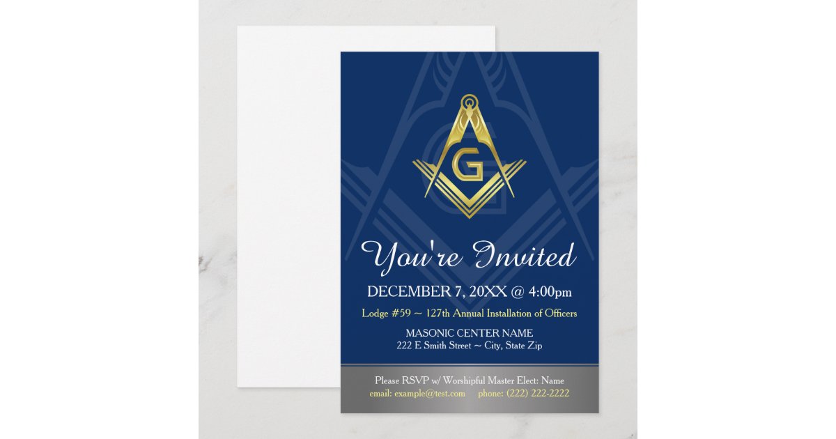 Navy Blue Gold Masonic Invitations | Freemasonry | Zazzle