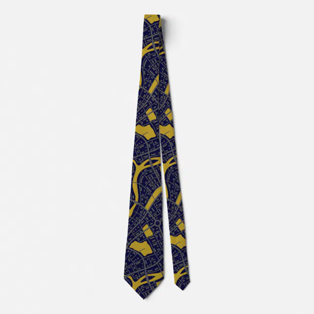 Navy Blue Gold Men's Topographic Map Neck Tie | Zazzle