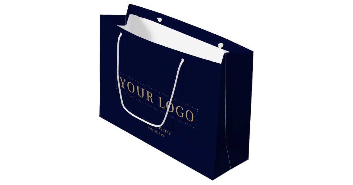 Navy Blue & Gold Minimal Business Logo Shopping Large Gift Bag | Zazzle