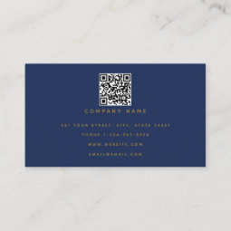 Navy Blue & Gold Modern Minimalist QR Code Business Card | Zazzle