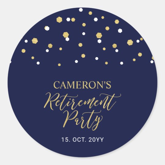 Navy Blue & Gold | Modern Retirement Party Favor Classic Round Sticker ...
