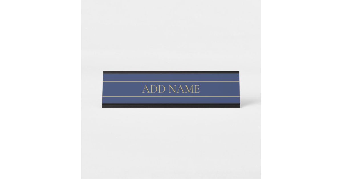 Navy Blue & Gold Name Surname or Business Desk Name Plate | Zazzle
