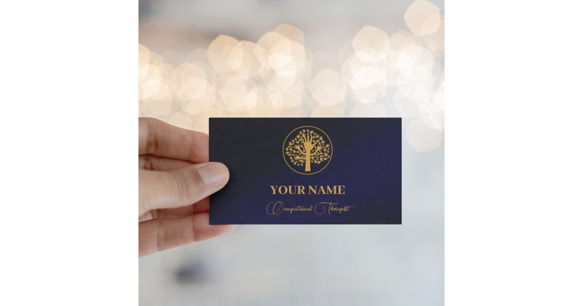 Navy Blue Gold Occupational Therapist Business Card | Zazzle