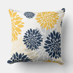Navy Blue Gold Oversized Flower Pattern Throw Pillow | Zazzle