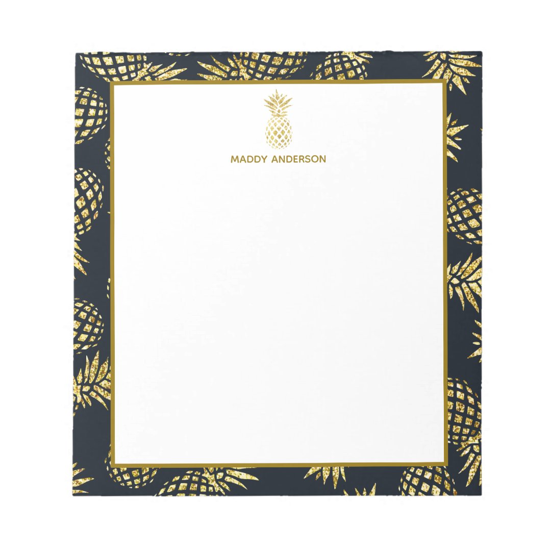 Navy Blue Gold Pineapple Pattern Monogram Notepad | Zazzle